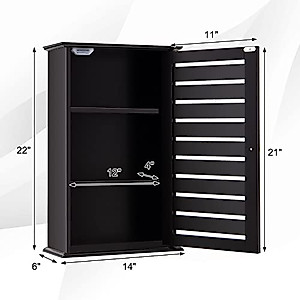 Tangkula Bathroom Wall Cabinet, Medicine Cabinet with 3 Tier Adjustable Storage Shelves with Single Louvered Door, Hanging Cupboard for Home Living Room Kitchen Bedroom Hotel (Brown)