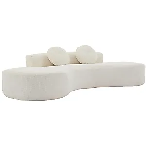 Cloud Couch Sofa,105.5''Curved Sofa, Modern Minimalist Sofa,3-4 Seater Couch with 2 Pillows,Bedroom, No Assembly Required, Point-Shaped Corduroy White