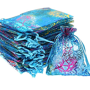 SumDirect 100Pcs 5x7 Inch Blue Coralline Drawstring Organza Bags, Jewelry Favor Pouches for Gift Wedding Party Festival