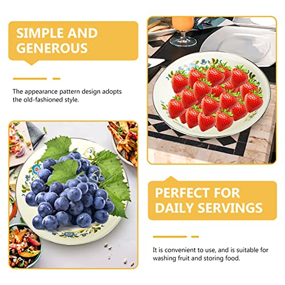 Cabilock Retro Serving Bowls Enamel Basin Vintage Style Basin Mixing Bowl Thickened Soup Bowl Food Container Enameled Washing Basin Colored Home Enamelware Kitchen Enamel Soup Bowl