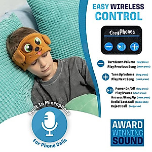 CozyPhones Kids Headphones, Headband Earphones for Children Baby & Toddlers 1-3, Stretchy & Comfy Travel Accessories - Wireless - Brown Puppy Dog