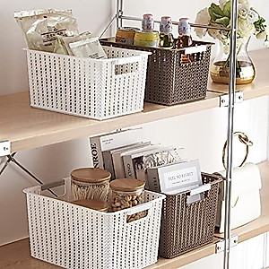 Storage Basket Organizer with Handle | Storage Bin | Home Storage, 7 Liter, Set of 6, White