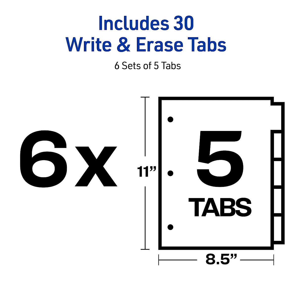 Avery 5-Tab Binder Dividers, Write & Erase Multicolor Big Tabs, 6 Sets (23076)