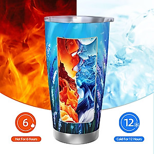 Purple flowers and cute dragonfly 20oz Tumbler Stainless Steel Vacuum Insulated Coffee Travel Mug, Durable Insulated Coffee Travel Mug with Splash-Proof Lid Metal Straw and Brush Thermal CupOutdoor