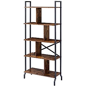 Tajsoon Bookshelf 5 Tier Tall Bookcase, Storage Rack Shelf with Steel Frame, Wood Bookcase Shelf Storage Organizer, Free Standing Storage Shelving Unit for Home Office, Living Room, Bedroom, Kitchen