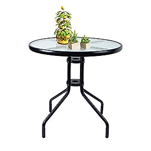 Vipush 24" Outdoor Bistro Table Round Patio Side Table Dining Table with Glass Table Top Metal Coffee Table for Lawn Garden Pool Steel Frame Commercial Party Table Black