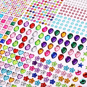 1782pcs Gems Stickers, Self Adhesive Gems for Crafts Bling Rhinestones for Crafts, Assorted Shapes Jewels Rhinestones Stickers, Muticolor