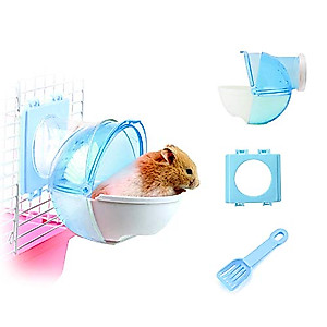 WishLotus Hamster Sand Bathroom, 3Pcs Detachable Plastic Hamster Sand Bath Container Small Pet Bathtub Extermal Toilet with Shovel and Cage Accessory for Hamster Guinea Pig Gerbil (Blue)