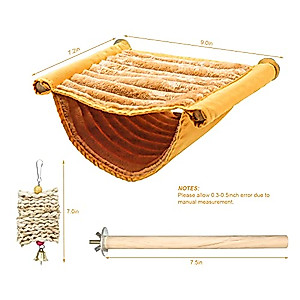 Omawrf Bird Hammocks Winter Warm Bird Nest House Plush Parrot House Bed Hammock Tent Toy Bird Cage Perch Stand for Budgies Parakeet Cockatiels Hamster Other Small Animals (Yellow)