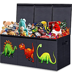ANNKIE Extra Large Toy Box Chest for Boys, Collapsible Sturdy Storage Bins with Lids, Large Toy Box Chest Storage Organizer for Kids,Girls, Nursery Room, Playroom, Closet, 40.6"X16.5"X14.2"(Dinosaur)