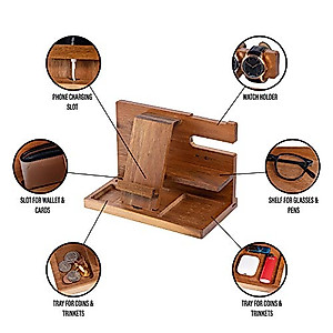 WUTCRFT - Wooden Phone Docking Station/Bedside Nightstand Organizer with Watch, Glasses, Wallet and Accessories Holder, Perfect as a Desk Organizer, Birthday gift, or Gifts for Men