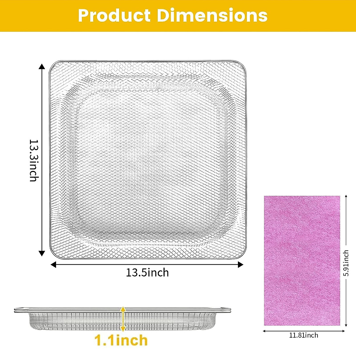 Air Fryer Basket for Ninja Foodi SP101 Digital Air Fryer Countertop Oven, 13.5 * 13.3'' Steel Wire Rack Accessorie Tray for Ninja Foodi SP100, SP101B1, SP101C Convection Oven, Dishwasher Safe