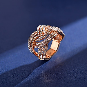 LUX ACCESSORIES Nicole Miller Rose Gold-tone Twisted Stretch Clear Crystal Rhinestones Fashion Ring