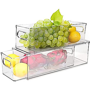 2 Pack Refrigerator Organizer Bins with Pull-out Drawer, Stackable Fridge Drawer Organizer Set with Handle, BPA-free Drawable Clear Storage Cases for Freezer, Cabinet, Kitchen, Pantry Organization