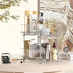 HIHEGD 2 Tier Bathroom Storage Organizer with Dividers, Clear Under Sink Organizers and Storage Pull Out Cabinet Organizer for Bathroom Kitchen Pantry Storage, Medicine Cabinet Organizer