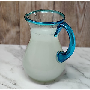 Mexican Hand Blown Glass Pitcher – Aqua Rim and Handle (84 oz)