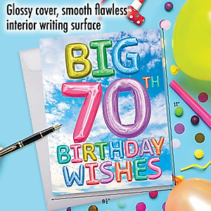 The Best Card Company - 70th Jumbo Birthday Greeting Card (8.5 x 11 Inch) - 70 Years Old Celebration, From All of Us (Not 3D or Layered) - Inflated Messages Milestones 70 J5651EMBG-US