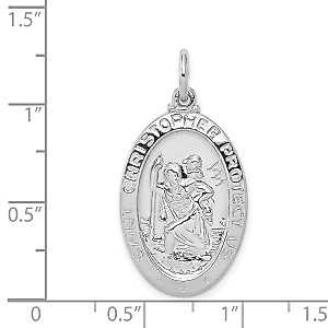 IceCarats 925 Sterling Silver Saint Christopher Medal Patron of Travelers Athletes Protection Necklace Christian Religious Pendant Faith Charm 31mm x 18mm Only