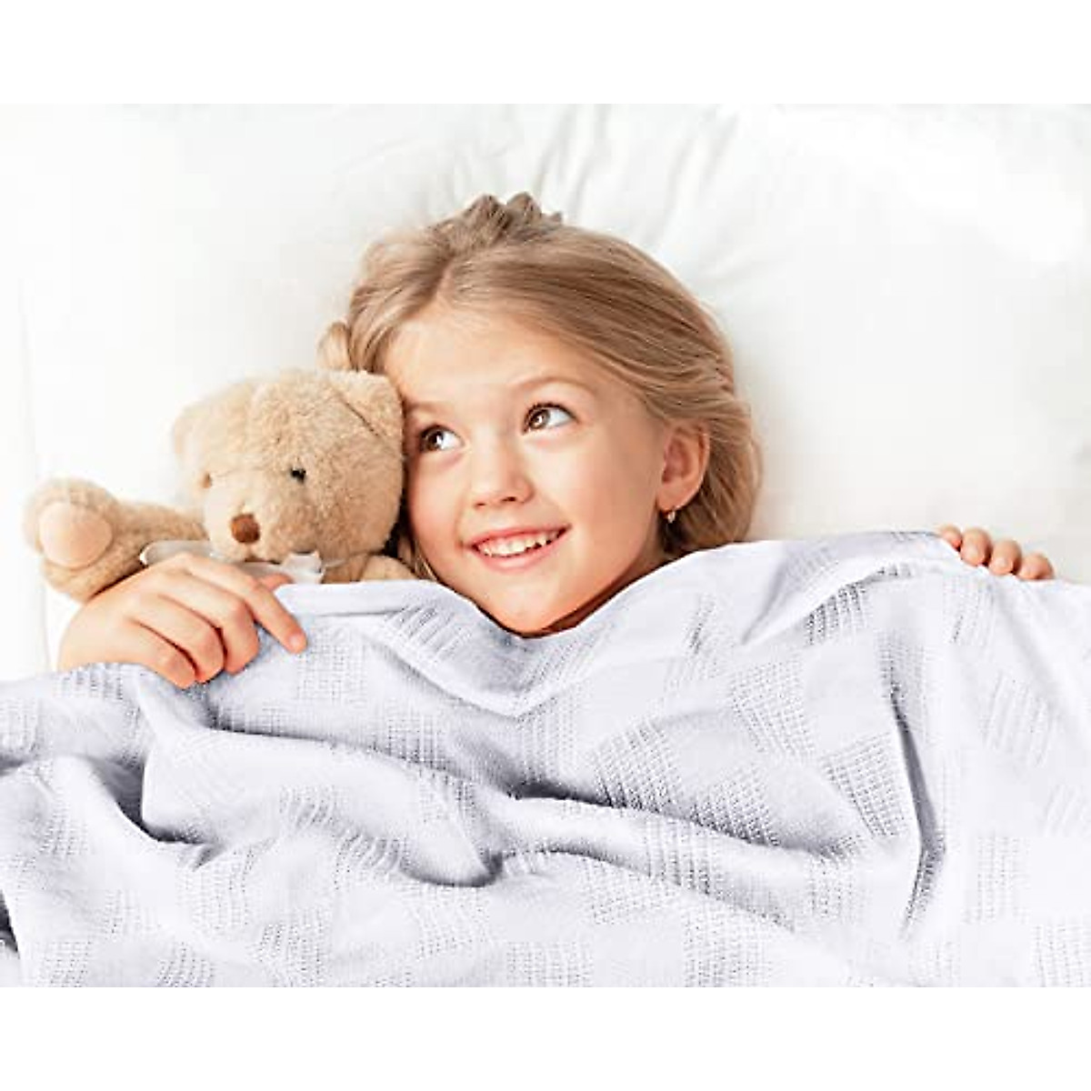 Utopia Bedding 100% Cotton Blanket (Queen Size - 90x90 Inches) 350GSM Lightweight Thermal Blanket, Soft Breathable Blanket for All Seasons (White)