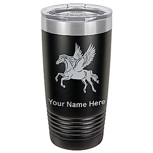 LaserGram 20oz Vacuum Insulated Tumbler Mug, Pegasus, Personalized Engraving Included (Black)