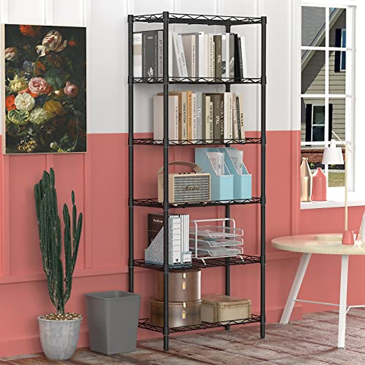 SINGAYE 6-Shelf Storage Shelf Wire Shelving Unit Metal Shelves Unit Storage Adjustable, Standing Shelf Units with PP Liner 21.25" W X 11.41D X 69 "H (Black)