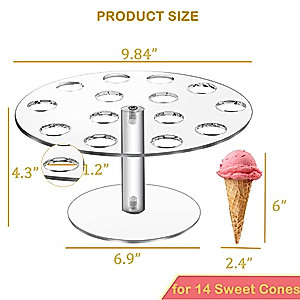 BLBYHO 【2 Pack 】 Acrylic Ice Cream Cone Holder Stand, Charcuterie Cone Holder, Sushi Hand Roll Stand Waffle Cupcake Sugar Cone Holder Stand, 14 Holes, Ideal Display Stand for Party, Baking Sell