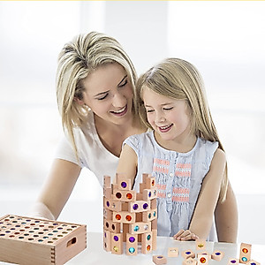 Wooden Building Blocks Set Rainbow Stacking Game Rainbow Stacker Acrylic Block Construction Toy Montessori Toys Sensory Toys Colorful Preschool Learning Educational Learning Toys 128pcs for Boys Girls