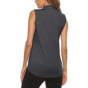 Koscacy Golf Shirts for Women,Sports Polo Athletic Zipper Tank Tops 1/4 Zip Sleeveless Tops Ladies Soft Surroundings Quick-Dry Exercise Outdoor Recreation Hiking Black Medium