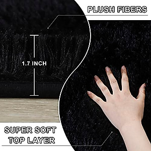 GERBIT Shag Area Rug 9x12 Feet Soft Indoor Rectangular Rugs Carpet Modern Luxury Plush Rugs for Living Room Home Decor Black