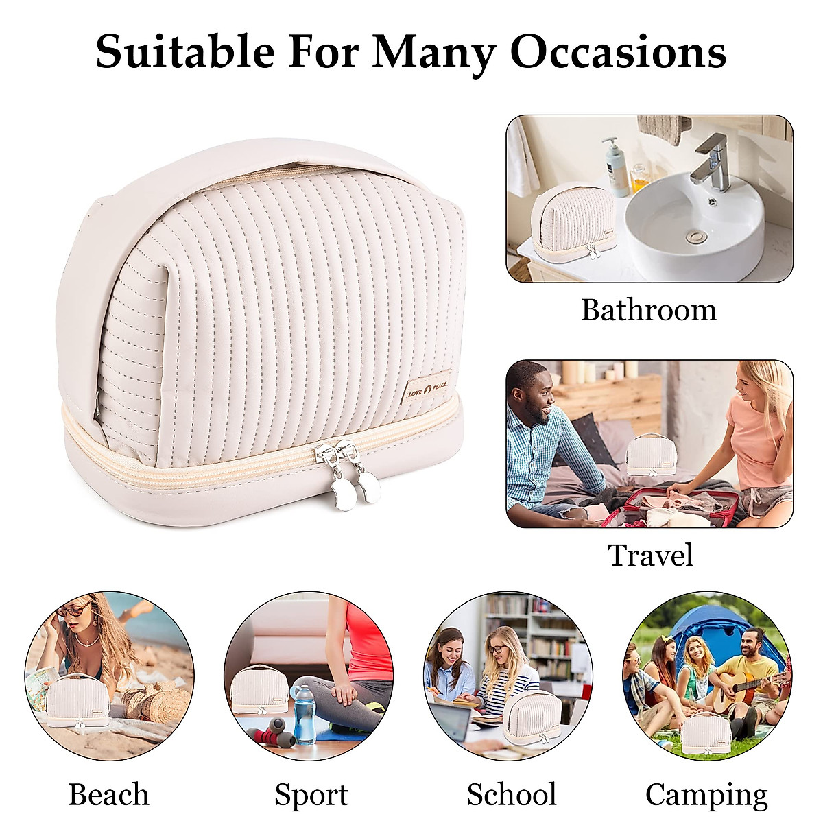 burfocus Small Cosmetic Bags,Zipper Pouch,Makeup Brushes Bag, Waterproof Travel Cosmetic Bag,Cute makeup bag for Women and Girls,Toiletry Bag Accessories Organizer Valentines Day Gifts (White)