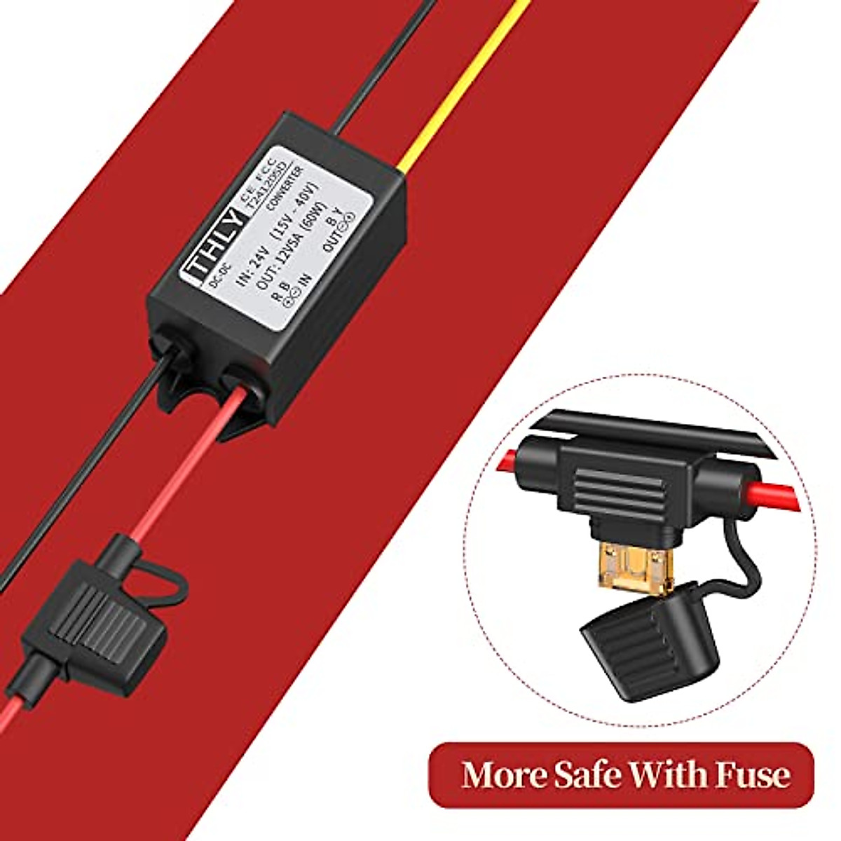 24V to 12V Converter with Fuse Waterproof and Wire Terminal Block, More Safe 18V to 12V Step Down Converter 5A 60W, DC to DC Converter for Golf Cart Light Truck Vehicle Boat (Accept DC 15-40V Inputs)