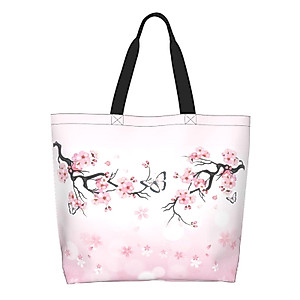 Dixmavly Cherry Blossoms Women'S Tote Bag Beach Bag Waterproof Tote Bag Reusable Shopping Bag Travel Gym Shopping