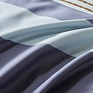 YuHeGuoJi Blue Striped Duvet Cover King 100% Egyptian Cotton Green Geometric Duvet Cover 3 Pcs Set 1 White Striped Duvet Cover with Zipper Ties 2 Pillowcases Modern Neutral Brown Gingham Bedding