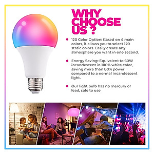 Droiee Dimmable E26 Warm LED Light Bulb, 6W RGBW Color 500LM with 16 Color Changing Modes for Christmas, Party etc with Remote Control 2 Pack