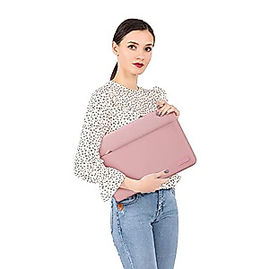 MOSISO Laptop Sleeve Compatible with MacBook Air/Pro, 13-13.3 inch Notebook, Compatible with MacBook Pro 14 inch 2023-2021 A2779 M2 A2442 M1, Polyester Horizontal Carrying Bag with Small Case, Pink