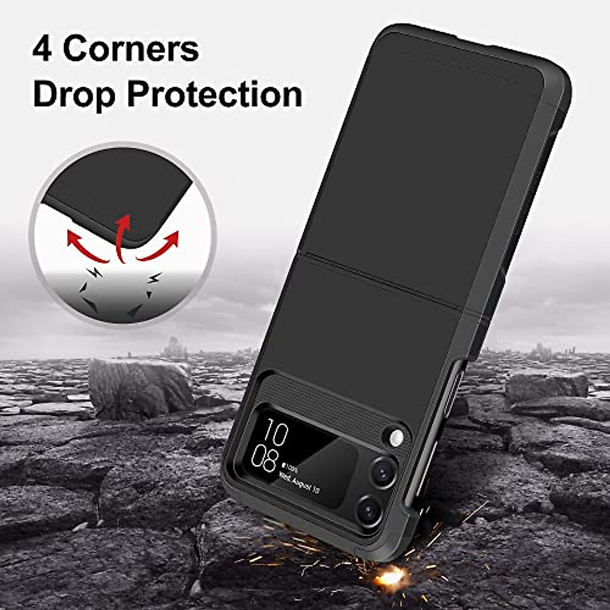 SAMONPOW for Samsung Galaxy Z Flip 4 Case, Z Flip 4 Case with Upgraded Hinge Protection Dual Layer Hard PC Soft TPU Bumper Full Body Shockproof Flip 4 Phone Case for Galaxy Z Flip 4 5G Case - Black