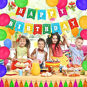 Mexican Theme Birthday Party Decorations Set, Fiesta Party Supplies, Pre-Strung Happy Birthday Banner, Cupcake Cake Toppers, Cactus Taco Ceiling Hanging Swirls, Mexican Cinco De Mayo Party Supplies
