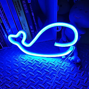 LED Whale Neon Sign Light for Wall Decor, Whale Signs Night Light Wall Art, Bedroom Decorations, Home Accessories, Party and Holiday Decor (Blue)
