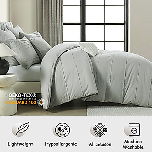 Bedduvit Duvet Cover King Size - Cotton Pleated King Duvet Cover Set, 3PCS Soft and Breathable Striped Textured Summer Bedding Set with Zipper Closure(King,104"x90")