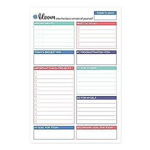 bloom daily planners Double Sided Daily Planning System Tear Off To Do Pad - Teal - 6" x 9"