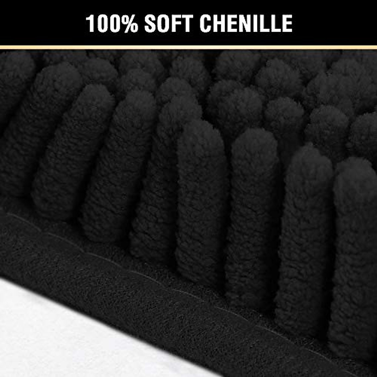 H.VERSAILTEX (Set of 2) Super Thick Soft Shaggy Chenille Bath Mats Machine Washable Bath Rugs Set for Bathroom, Dry Fast Water Absorbent Bath Mats, Black (Pack 2-20" x 32"/17" x 24")