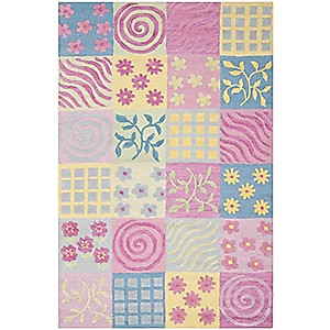 SAFAVIEH Kids Collection Area Rug - 5' x 8', Pink & Multi, Handmade Floral Wool, Ideal for High Traffic Areas in Living Room, Bedroom (SFK356A)