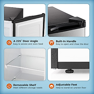 Kismile Small Freezer Upright, 3.0 Cu.ft Mini Freezer with Adjustable Thermostat, Removable Shelves, Reversible Single Door, Stand Up Freezer for Bedroom/Home/Dorms/Apartment (Stainless Steel)