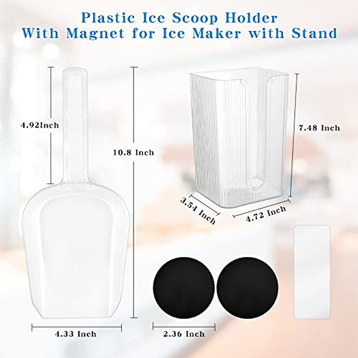 4 Pieces Magnetic Ice Scoop Holder for Side of Fridge Clear Plastic Ice Scoop Holder for Freezer Commercial Ice Scoop Holder Ice Scoop for Ice Machine with Holder for Weddings Bar Ice Bucket