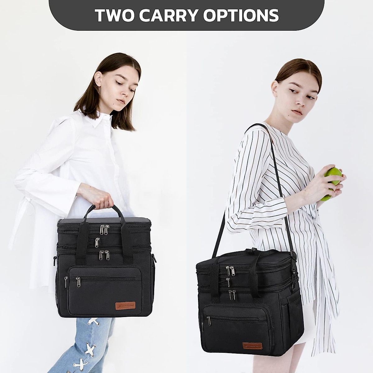 Maelstrom Lunch Box For Men Women,Insulated Lunch Bag Women,Expandable Double Deck Lunch Cooler Bag,Lightweight Leakproof Lunch Tote Bag With Side Tissue Pocket,Suit For Work School 18L,Black