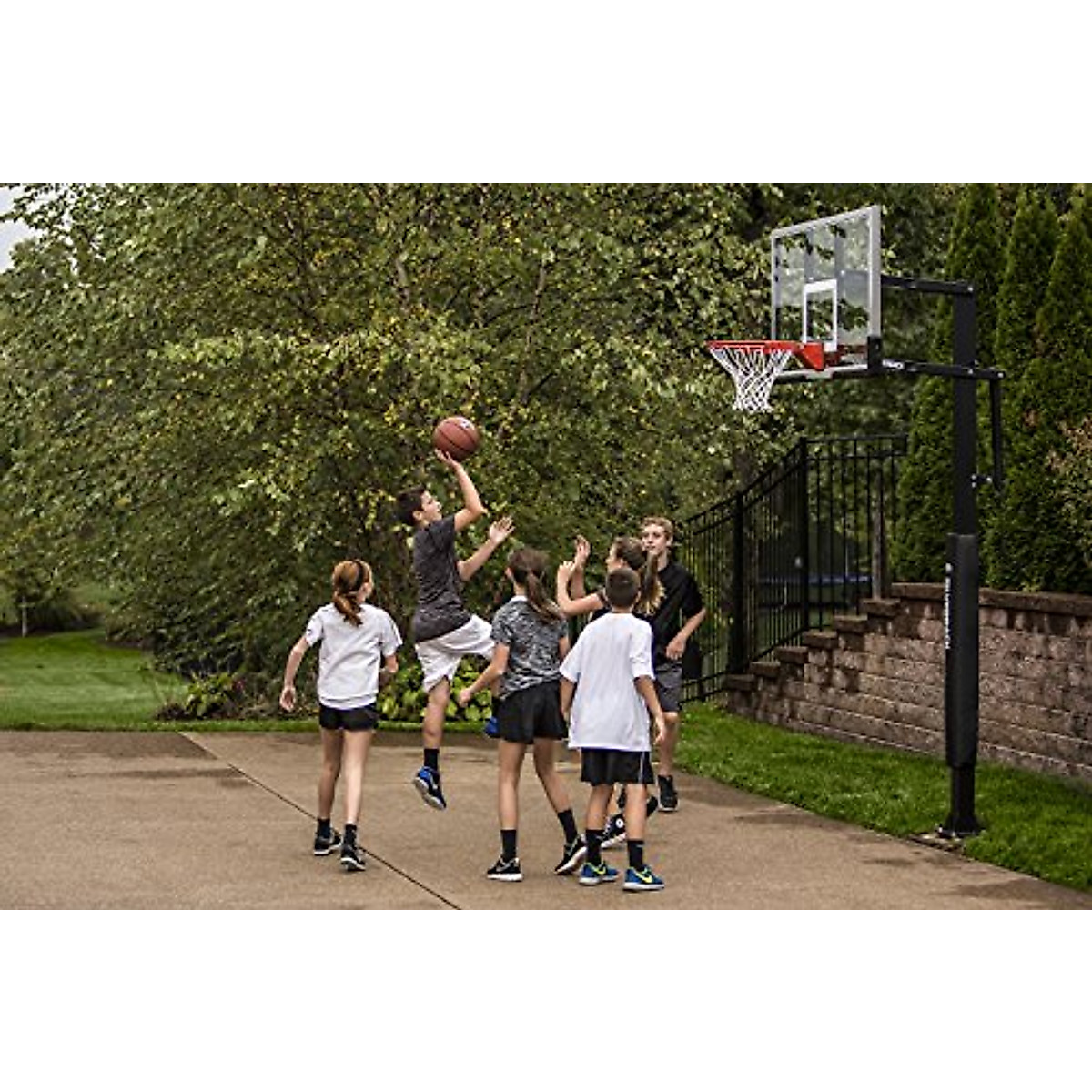 Silverback 60" In-Ground Basketball System with Adjustable-Height Tempered Glass Backboard and Pro-Style Breakaway Rim