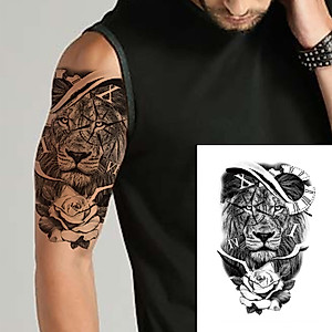 30Pcs Lion Wolf Tiger Animal Half Arm Sleeve Temporary Tattoo Sticker For Men(8.3x5.9 inch)