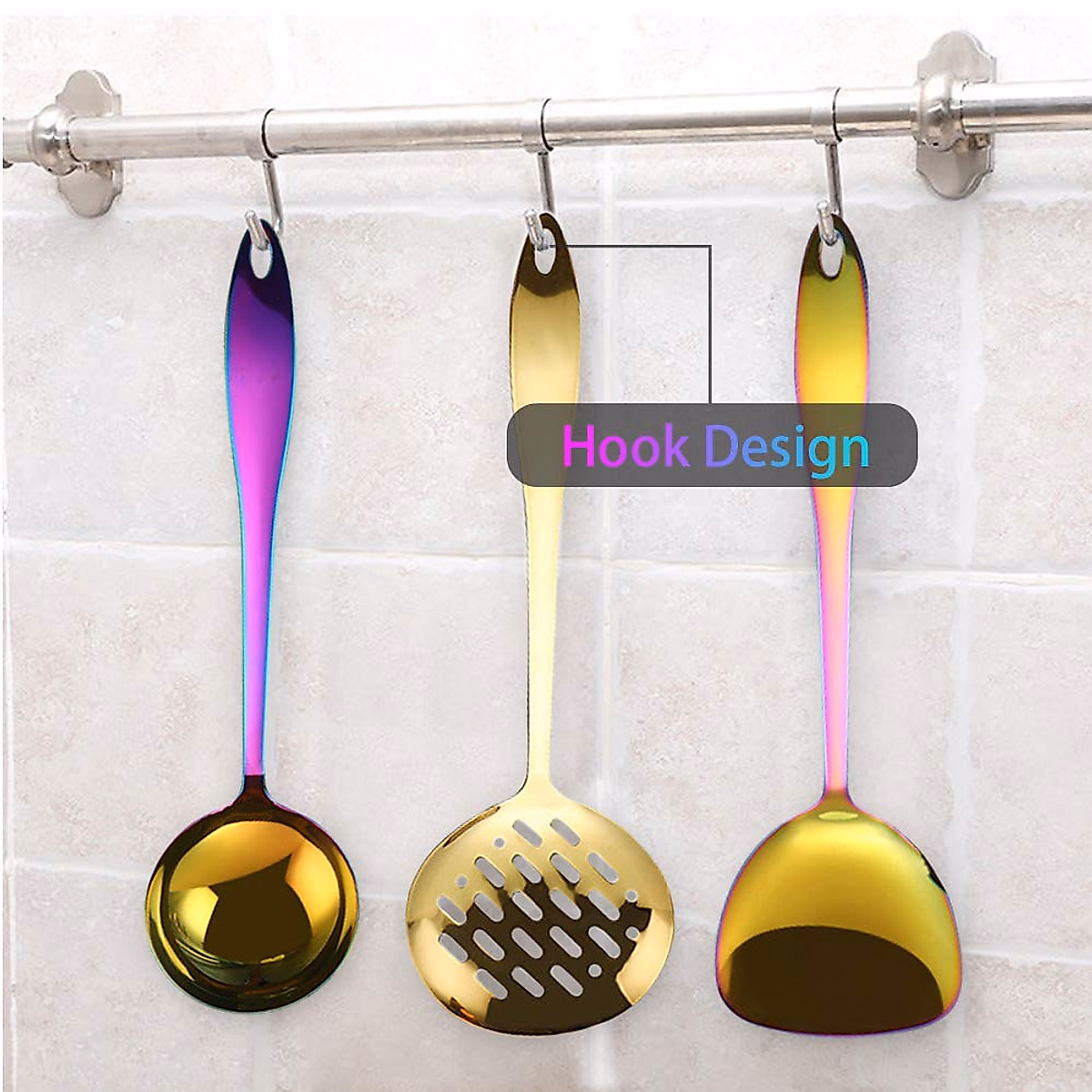 Kelendle 8 Piece Stainless Steel Kitchen Utensil Set Black Nonstick Cooking Utenisls Titanium Plated Kitchen Tools Gadgets Slotted Spatula Spoon Turner Ladle Dishwasher Safe