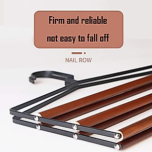 KLEVERISE 2 Pack Wooden Pants Hangers - 3 Tiers Space Saving Non-Slip Multi-Layer Wood Pants Hangers - Space Saver Hangers for Pants Jeans Scarf Trouser Tie Towel Clothes Black