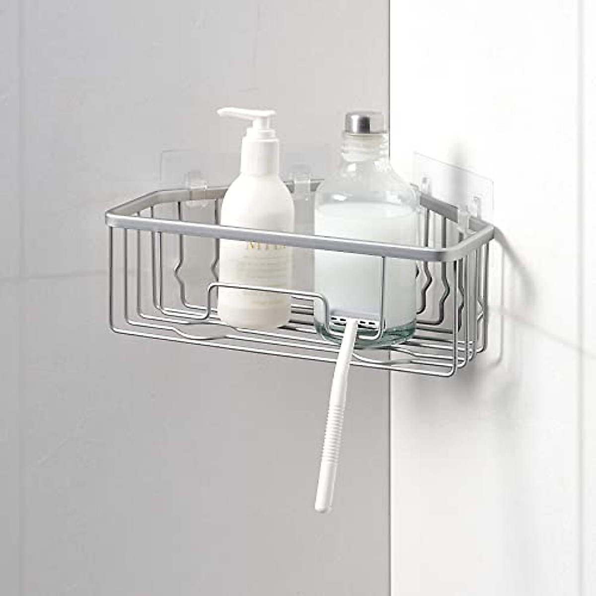 SunnyPoint RustProof Aluminum Wall Mount Shower Caddy Basket Shelf; Adhesive Hook Pad Included (Triangle, Silver)